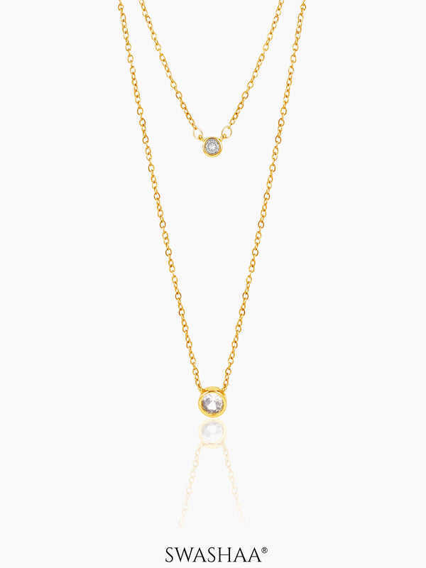 Buy Quilla Dual Layered Diamond Stud 18K Gold Plated Necklace - Women's ...